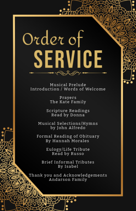 Gold Vintage Order Of Service Tamplate Half Page Wide Template ...