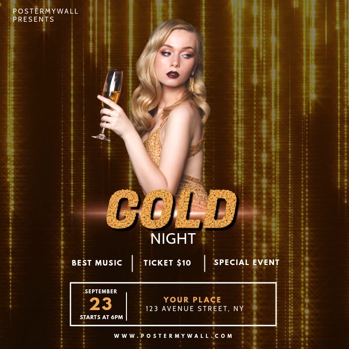 Plantilla de Diseño de Video Vip Gold Night de Gala | PosterMyWall