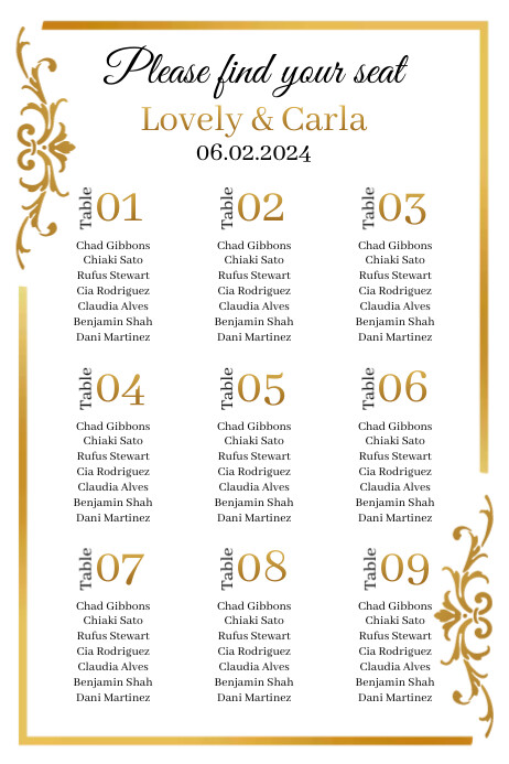 Copia di Gold Wedding Seating Chart Poster | PosterMyWall