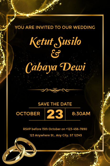 Golden And Black Neon Wedding Invitation Poster Template | PosterMyWall
