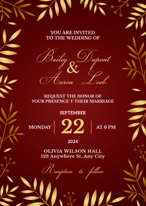 Golden And Red Wedding Invitation Template | PosterMyWall