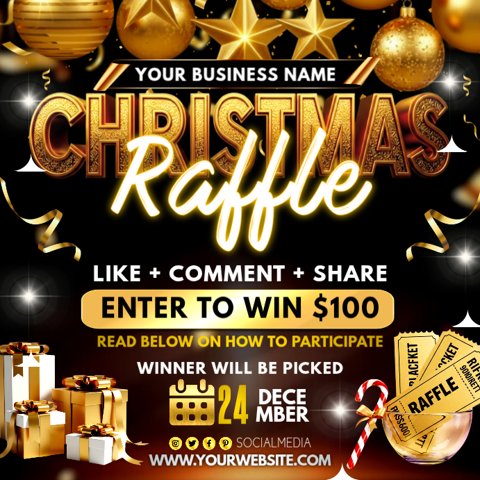 Golden Christmas Raffle Giveaway Promo Template | PosterMyWall