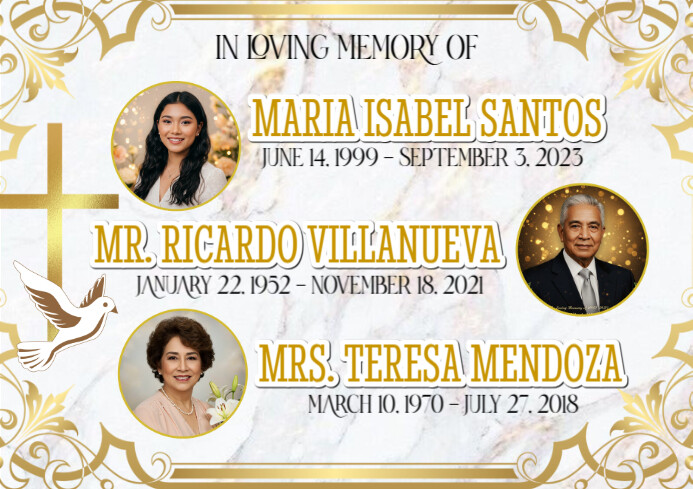 Golden elegant triple memorial tribute Template | PosterMyWall