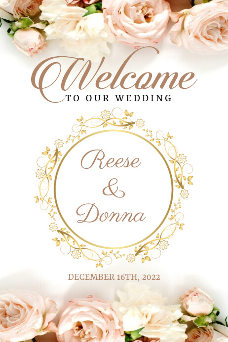 Golden Floral Wedding Welcome Sign Template | PosterMyWall