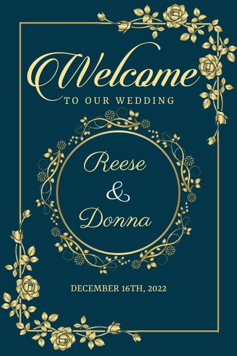 Golden Floral Wedding Welcome Sign Template | PosterMyWall