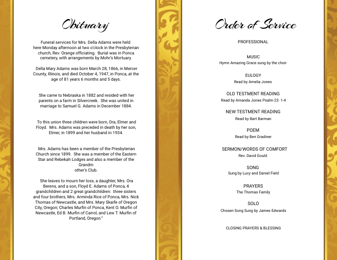 Copy of Golden Funeral Program template | PosterMyWall