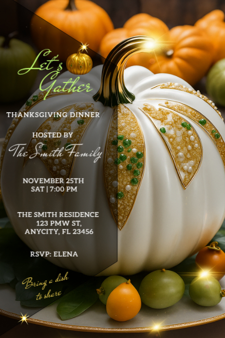Golden Glam Pumpkin – Elegant Thanksgiving Decor Background Template ...