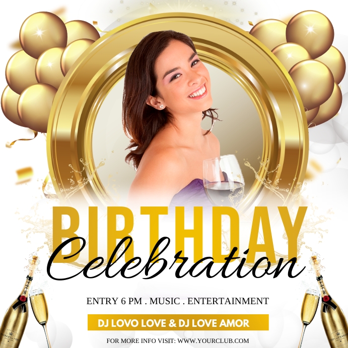 Golden happy birthday, White and Yellow Birth Template | PosterMyWall