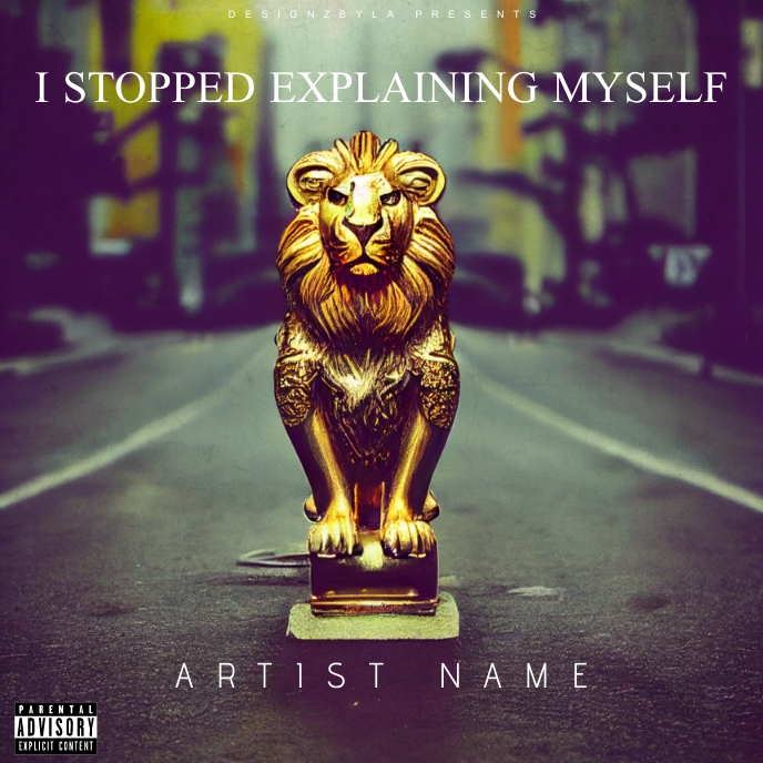 Golden Lion statue in street album cover Template | PosterMyWall