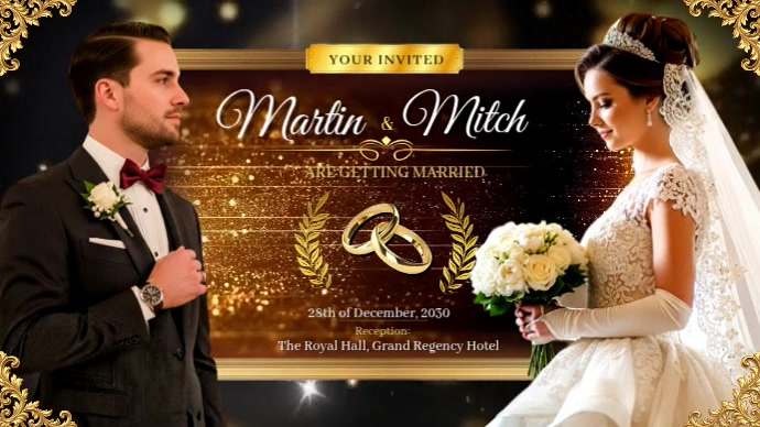Golden Luxury Wedding Invitation Thumbnail Template | PosterMyWall