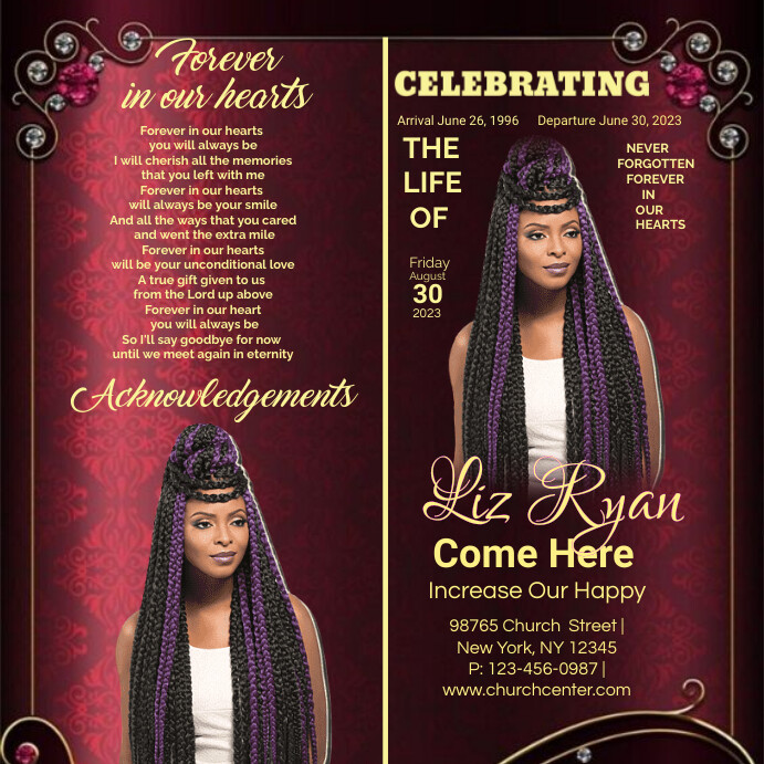 Golden Magazine Style Funeral Program , brown Template | PosterMyWall