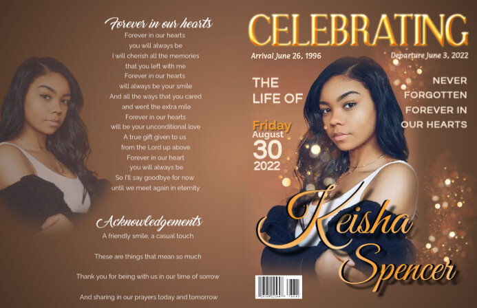 Copy of Golden Magazine Style Funeral Program (3) | PosterMyWall
