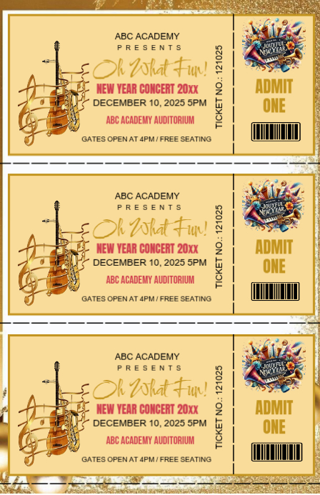 Copy of golden Maximalist New Year Concert Entry Ticket Tabloid ...