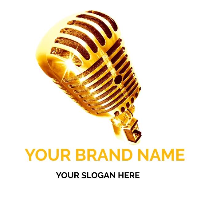 Golden microphone logo, Golden music logo Gol Template | PosterMyWall