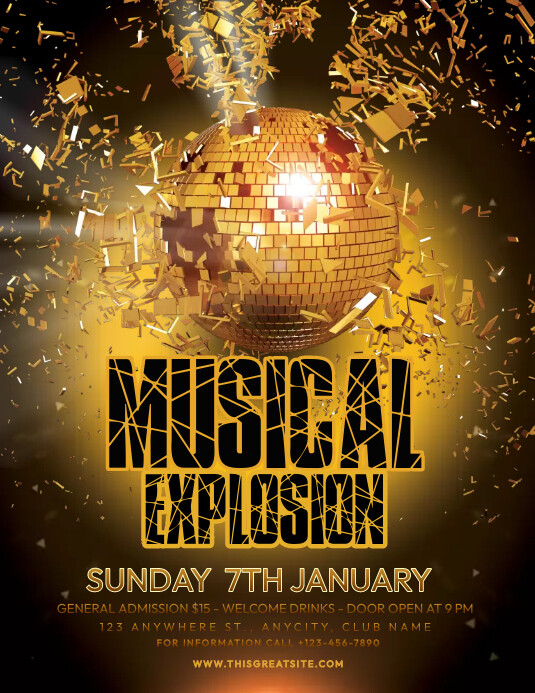 Golden Musical Explosion Party Template | PosterMyWall