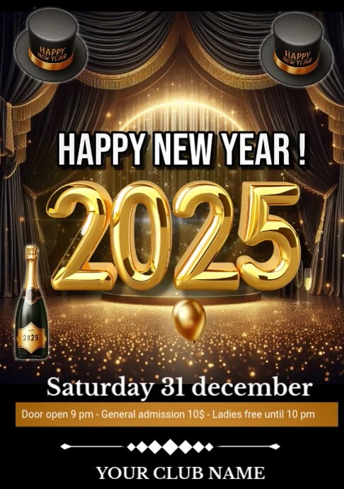 Plantilla de Golden New Year flyer Template 2025 | PosterMyWall
