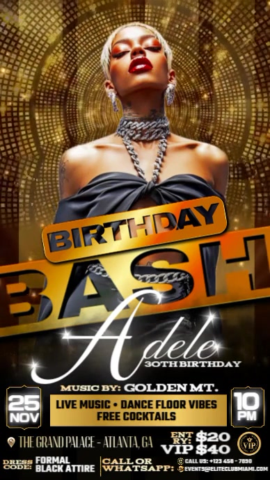 Plantilla de Golden Night Exclusive Birthday Bash | PosterMyWall