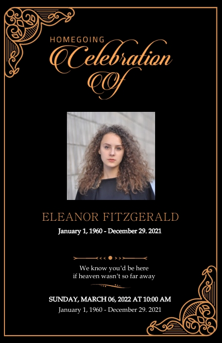 Golden Ornamental Funeral Program Template | PosterMyWall