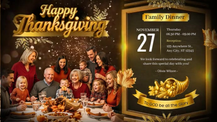 Plantilla de Golden Thanksgiving Family Dinner Invitation | PosterMyWall