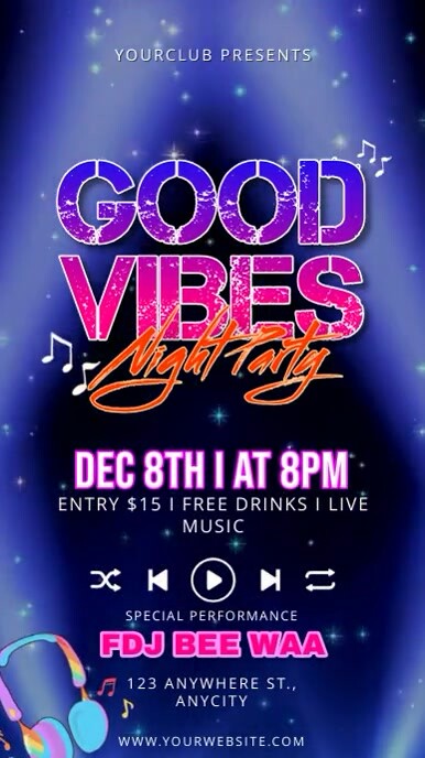 Good Vibes Night Party Template | PosterMyWall