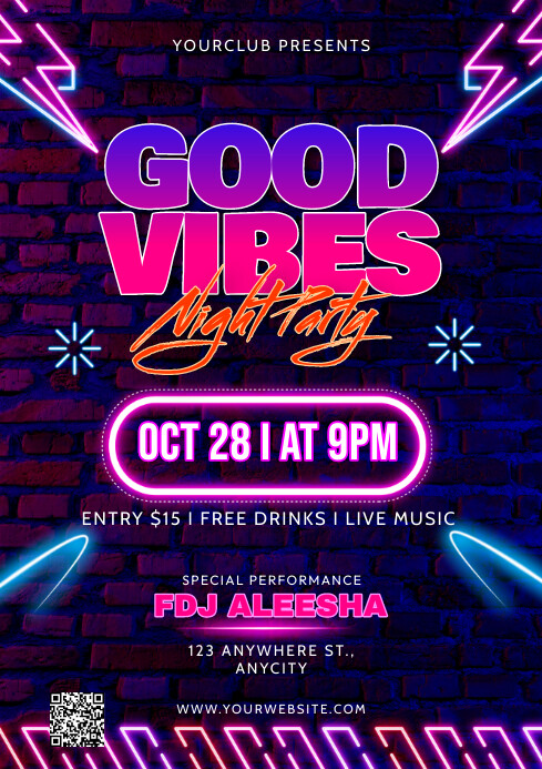 Good Vibes Night Party Template | PosterMyWall