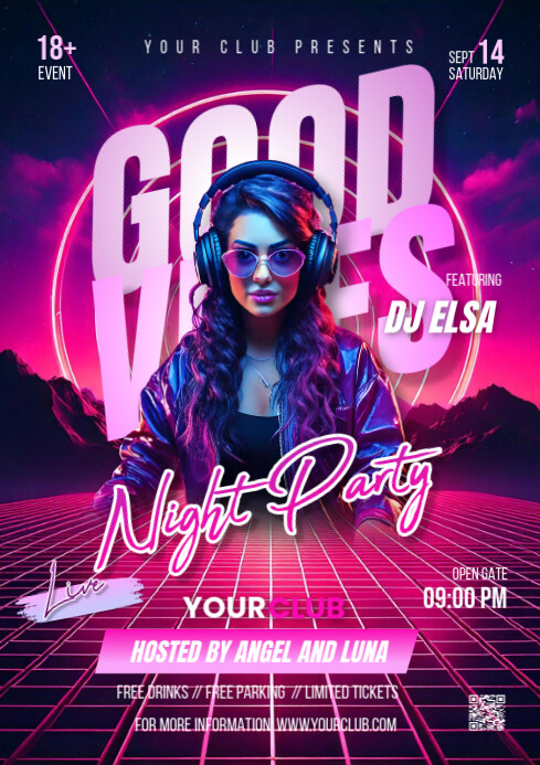 Good Vibes Night Party Event Poster Flyer Template | PosterMyWall