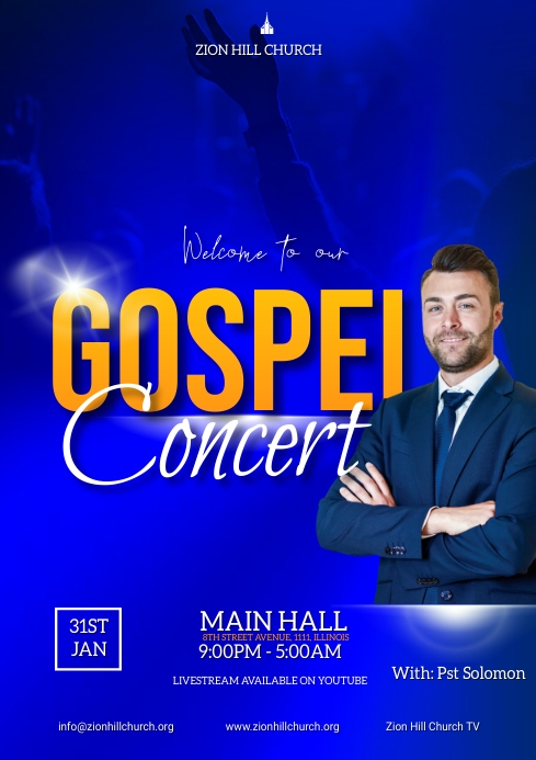 Plantilla de Azul Gospel Concert A4 | PosterMyWall