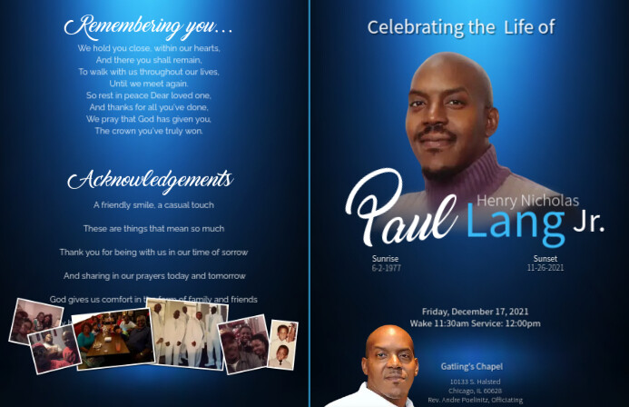 Got the Blue's Funeral Program Large Booklet Template | PosterMyWall