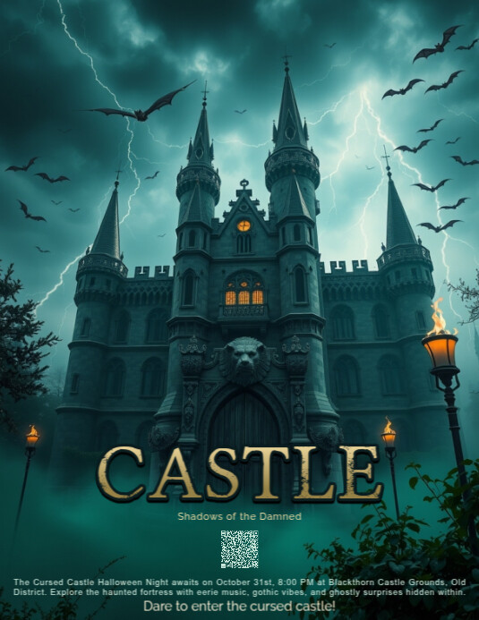 Plantilla de Gothic Haunted Castle Halloween Flyer Background with ...