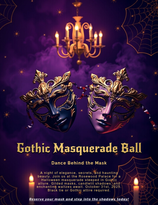 Plantilla de Gothic Masquerade Ball Halloween flyer template | PosterMyWall