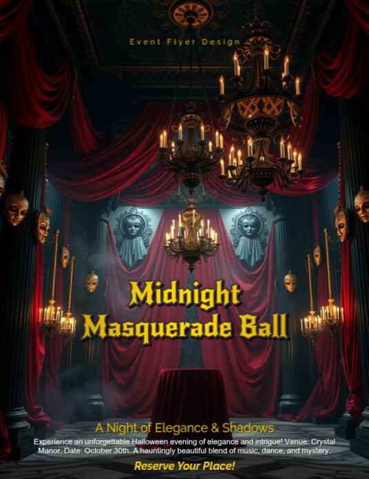 Gothic masquerade halloween ball editable flyer design template ...