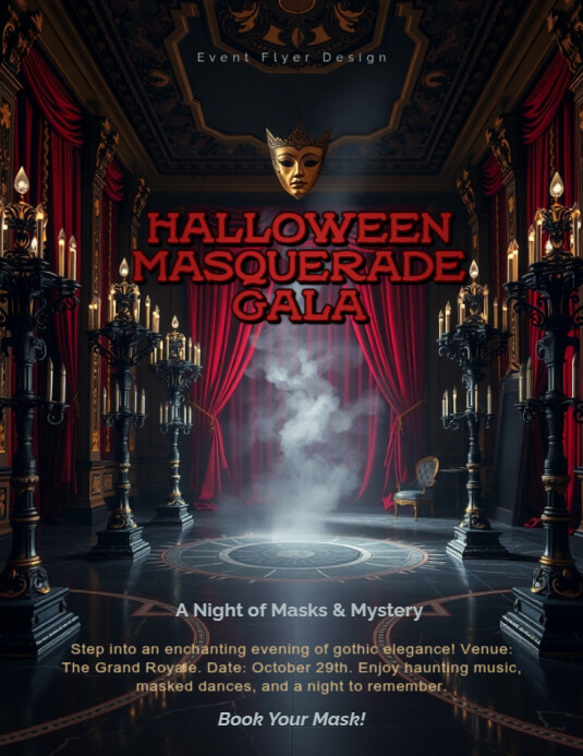 Gothic masquerade halloween gala flyer design template | PosterMyWall