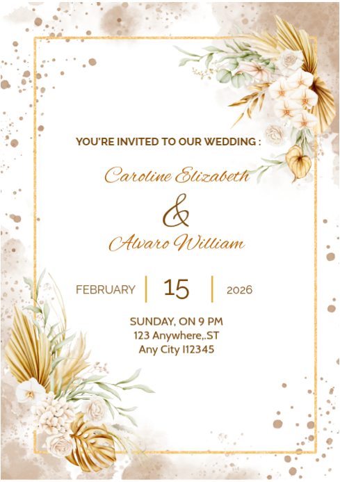 Gpld and White Simple Elegant Wedding Invitation Template | PosterMyWall