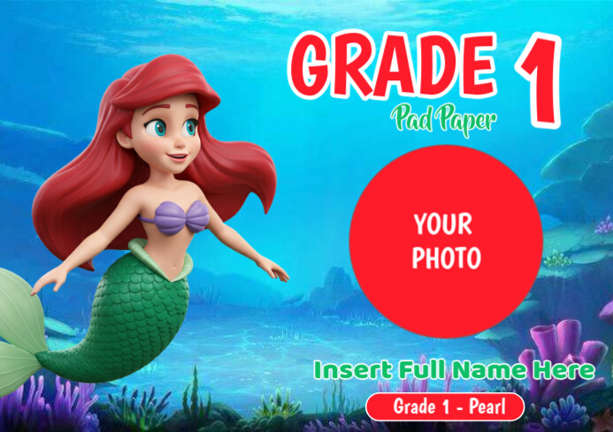 Grade 1 Pad Paper - ARIEL THE LITTLE MERMAID Theme-Vorlage | PosterMyWall