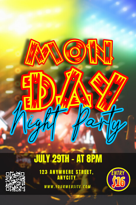 Gradien Monday Night Party Poster Template | PosterMyWall