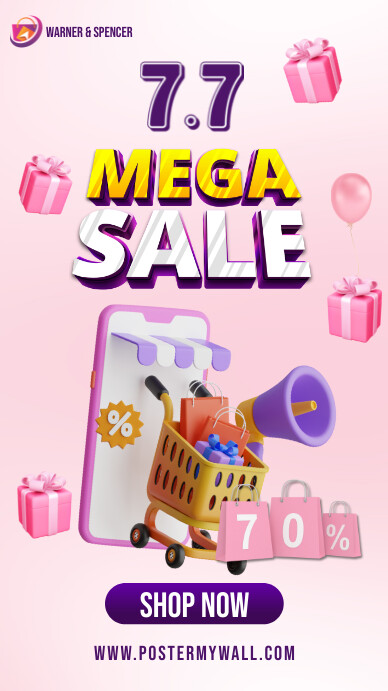 Gradient 7.7 Mega Sale Instagram Story Template | PosterMyWall