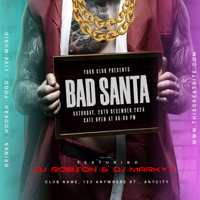Gradient Bad Santa Night Party Instagram Post Template | PosterMyWall