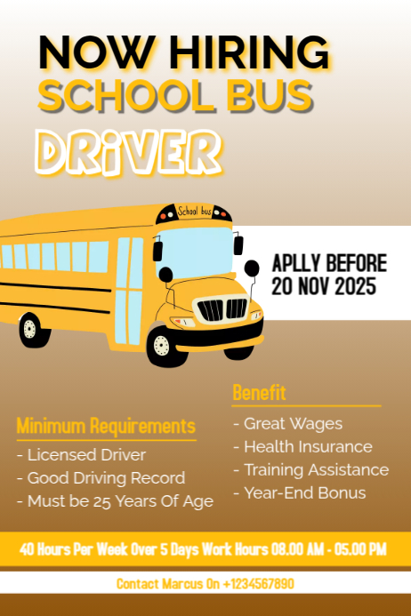 Modèle Gradient Black School Bus Driver Hiring Poster | PosterMyWall