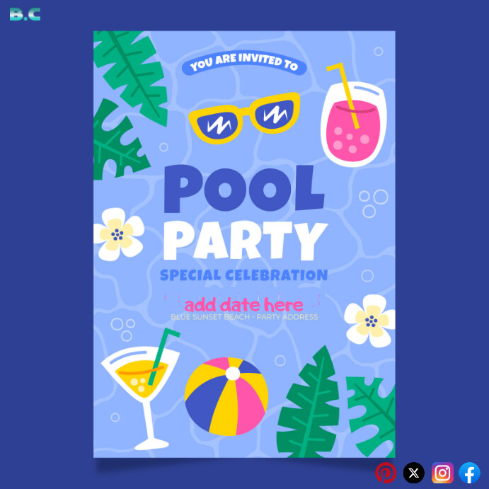 Gradient Exciting Pool Party Extravaganza - D Template | PosterMyWall