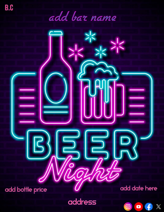 Modèle Gradient Eye-catching Neon Beer Night Flyer - | PosterMyWall