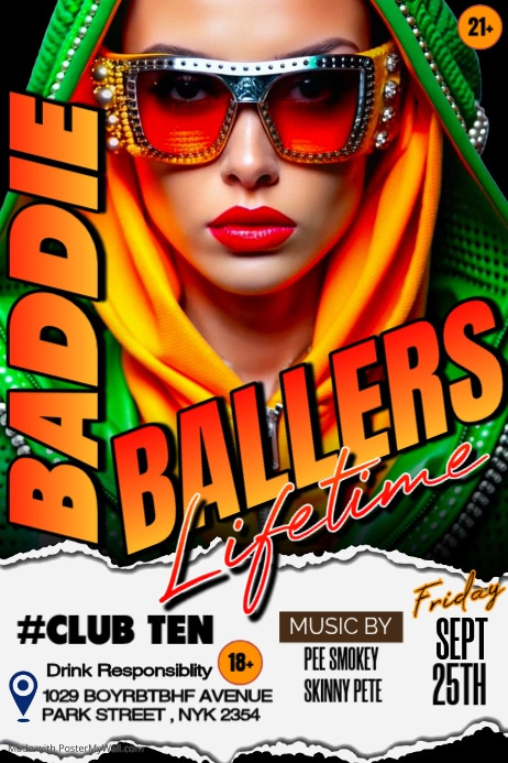 Gradient Friday Baddie Ballers Party Poster Template | PosterMyWall