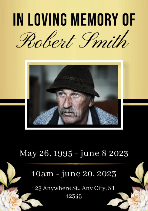 Gradient Gold And Black Funeral Program Templ Template | PosterMyWall