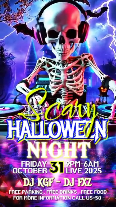 Gradient Halloween Scary Night Party Flyer Digital Display (9:16 ...