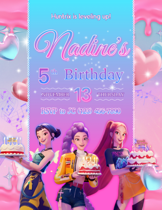 Plantilla de Gradient Kpop Demon Hunters Birthday Invitation Flyer (us ...
