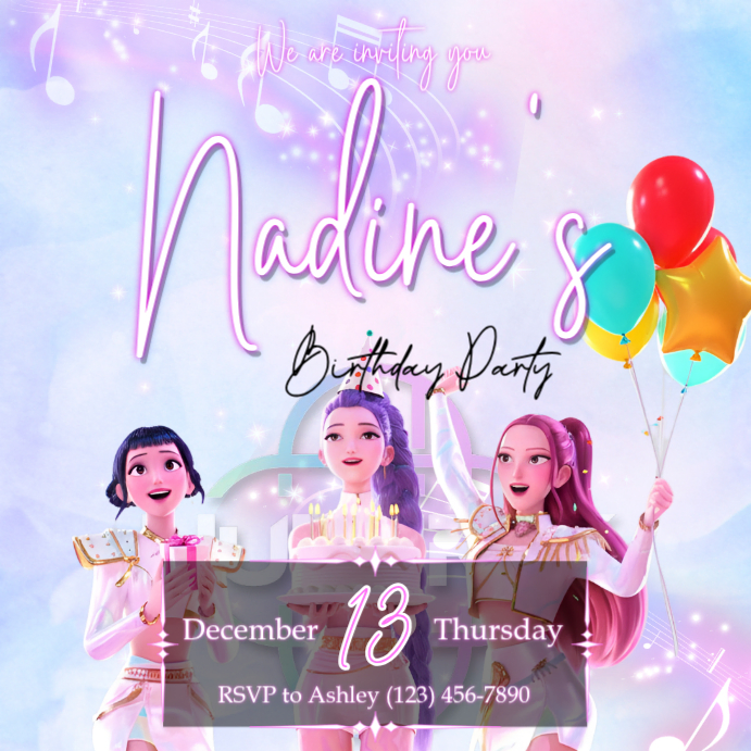 Gradient Kpop Demon Hunters Birthday Invitation Instagram Post Template ...