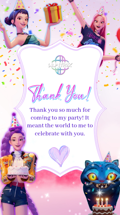 Gradient Kpop Demon Hunters Thank You Card Instagram Story Template ...