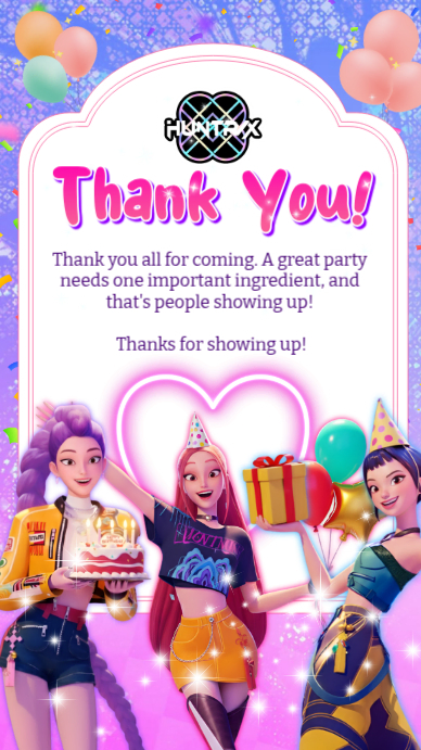Gradient Kpop Demon Hunters Thank You Card Instagram Story Template ...