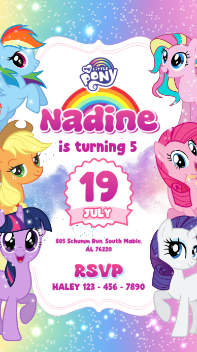 Gradient My Little Pony Birthday Invitation Instagram Story Template ...