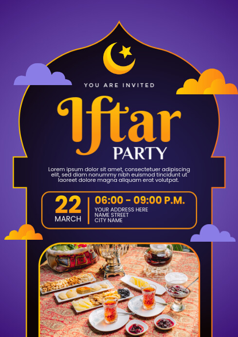 Gradient Ramadan Iftar Party Event Invitation A4 Template | PosterMyWall