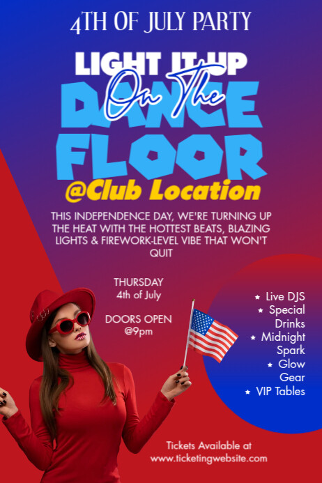 Gradient Reb Blue 4th of July Club Party Poster Template | PosterMyWall